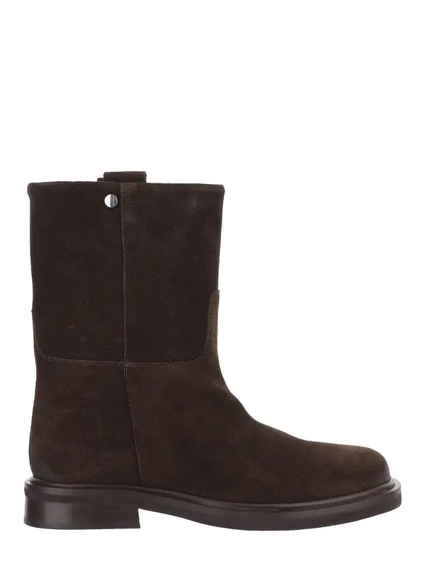 POEVE Round Toe Suede Ankle Boots - Brown