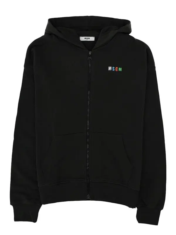 MSGM Felpa Con Zip E Cappuccio - Black