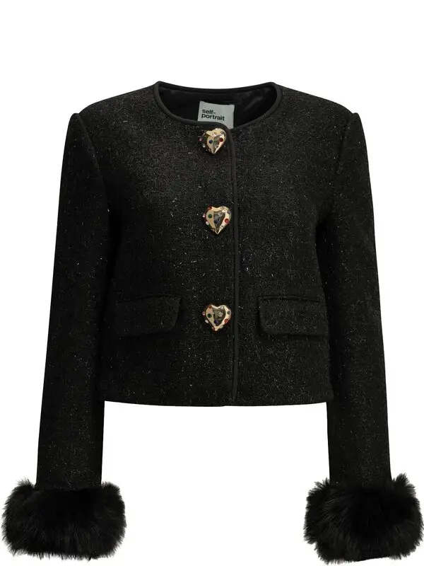 SELF-PORTRAIT Bouclé Blazer - Black