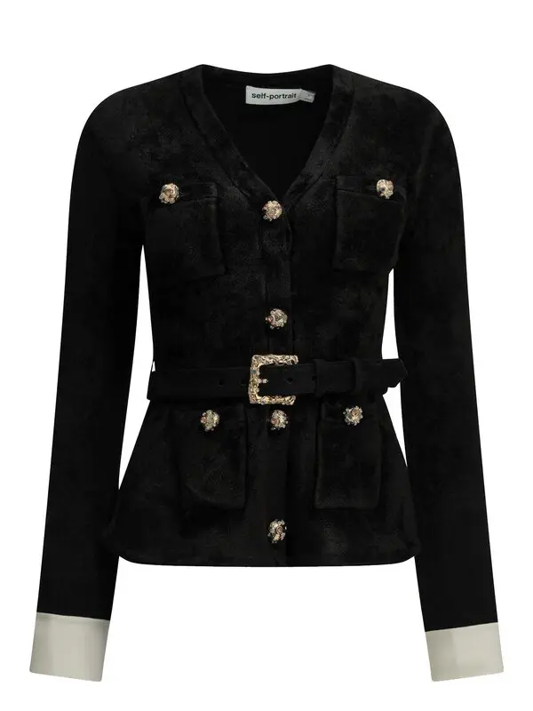SELF-PORTRAIT Chenille Cardigan - Black