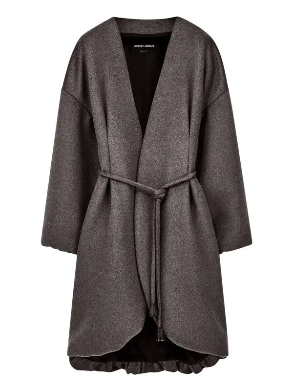 Giorgio Armani Oversized Wool Coat With Belt And Gathered Hem - Grey