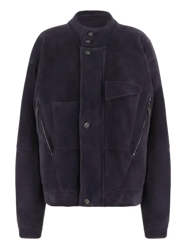 Giorgio Armani Suede Jacket With High Collar And Buttons - Viola