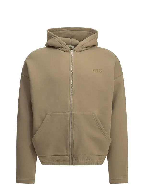 AUTRY Zip Up Sweatshirt With Logo - Beige