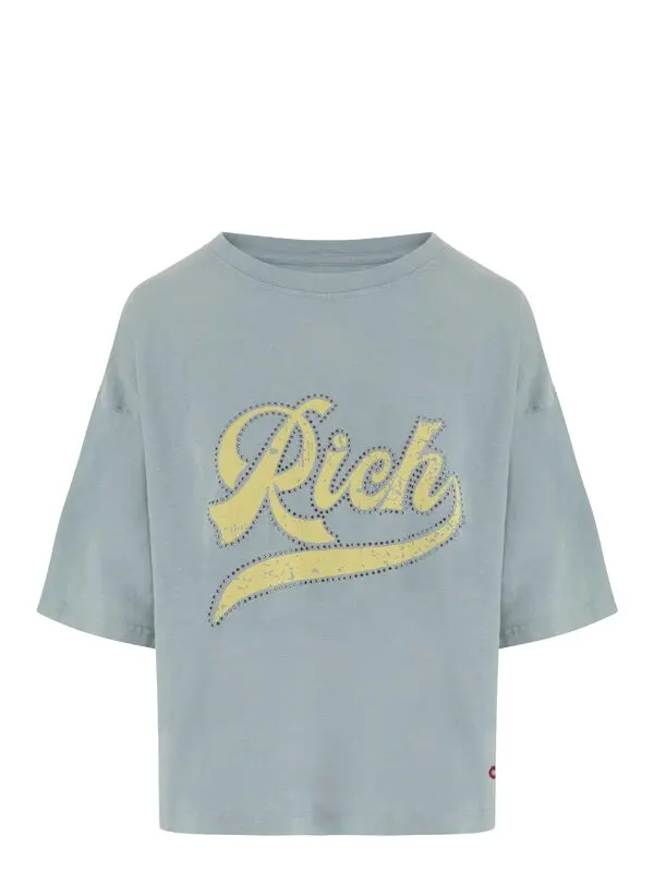 ONE TEE Cotton T Shirt With Logo Print - Light Blue