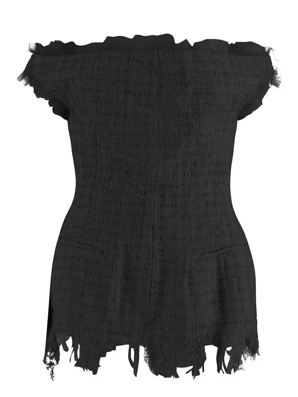 Matieres Fecales Off Shoulder Top With Fringed Hem - Nero