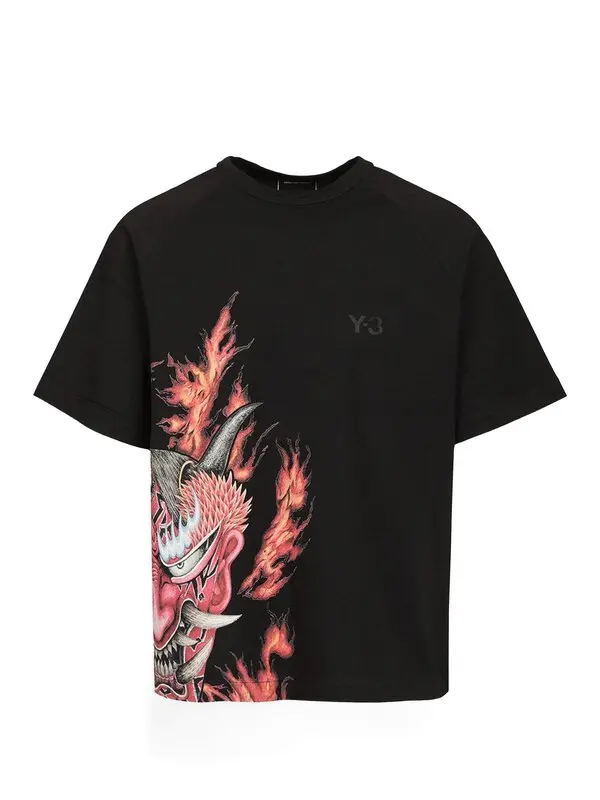 Y3 Printed Cotton T Shirt - Black