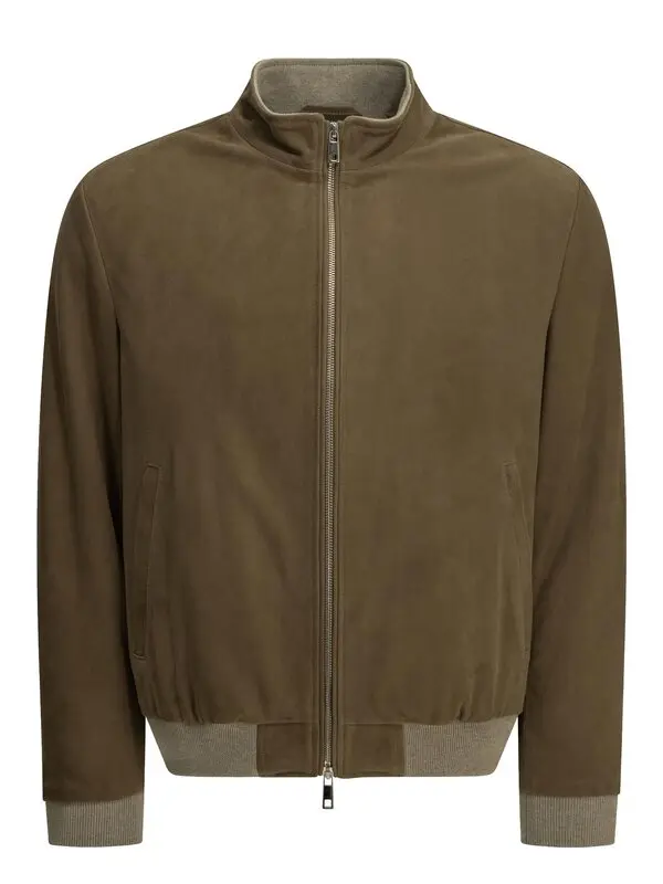 ALTUM Padded Suede Bomber Jacket - Beige