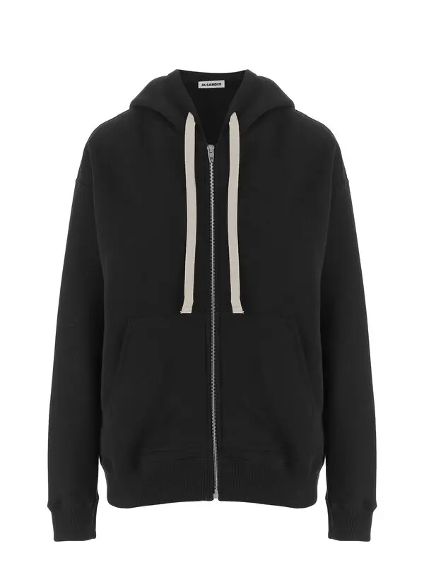 JIL SANDER Cotton Hoodie With Logo - Black