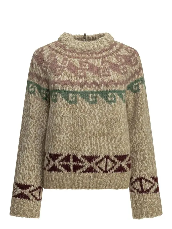 Moncler Crew Neck Sweater With Logo - Beige