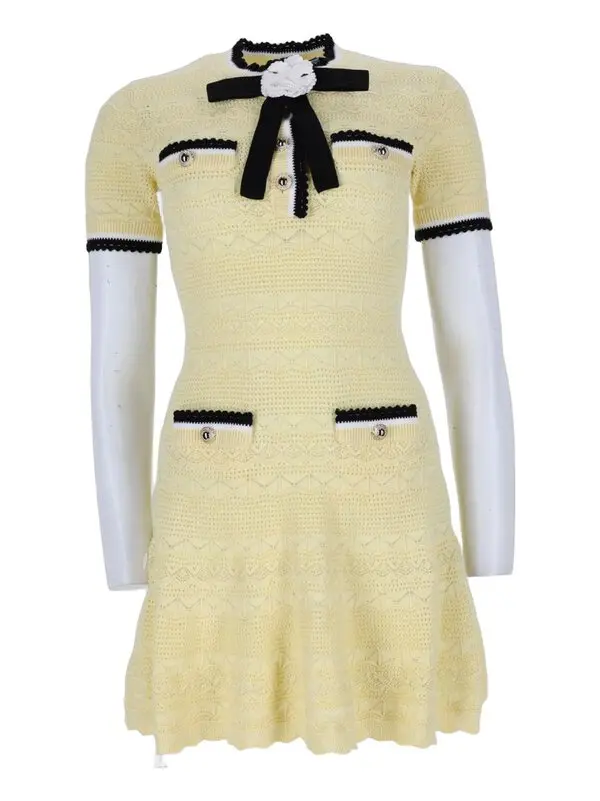 SELF-PORTRAIT Mini Abito In Maglia Traforata - Yellow