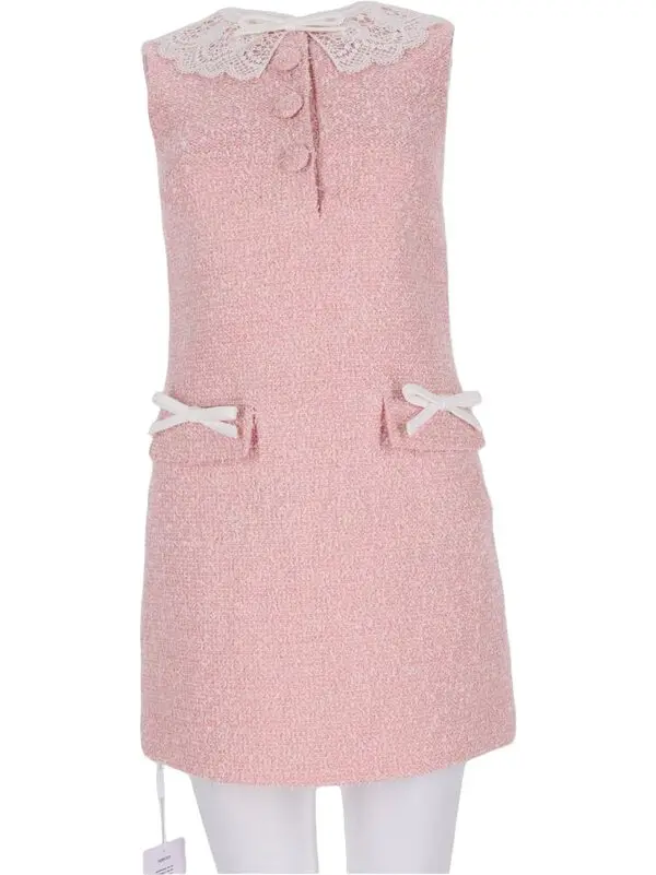 SELF-PORTRAIT Mini Abito In Bouclé Con Colletto In Pizzo - Pink