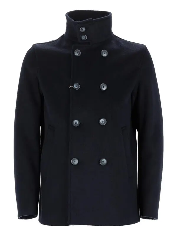 Herno Cappotto Doppiopetto Con Collo Alto - Blue