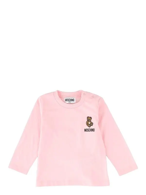 Moschino T Shirt Da Neonata Con Ricamo Teddy Bear - Pink