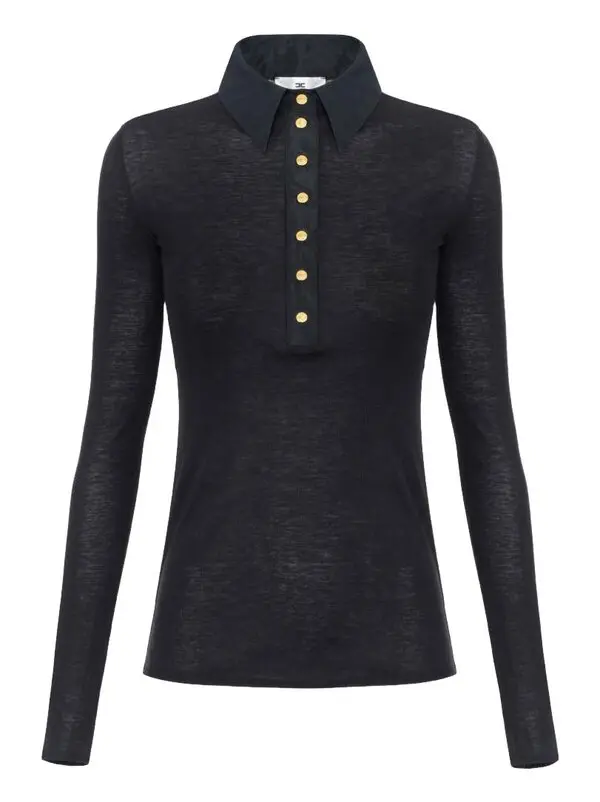 Elisabetta Franchi Wool Blend Polo Shirt - Black