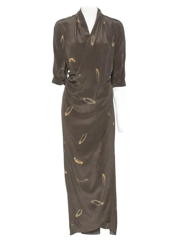 CORTANA Thea Printed Silk Long Dress - Brown