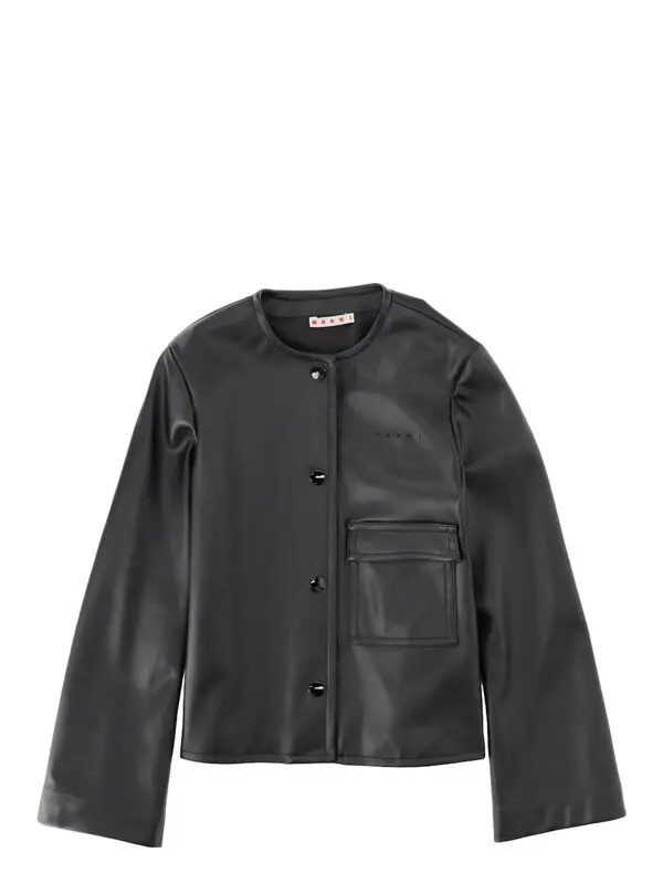 Marni Giacca In Tessuto Spalmato Nero Con Tasca - Black