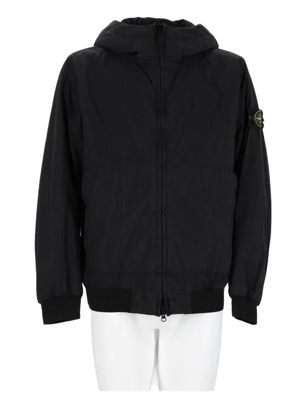 Stone Island Giacca Bomber Con Patch Logo E Cappuccio - Black