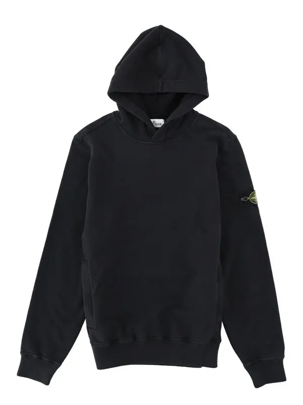Stone Island Felpa Con Cappuccio In Pile Di Cotone Biologico Spazzolato - Black