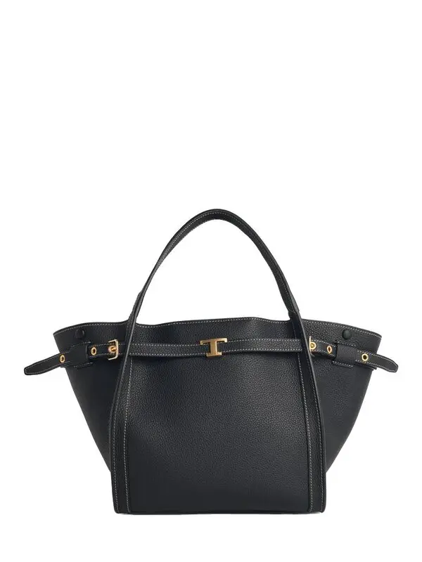TOD'S T Signature' Small Lear Shopping Bag - Black