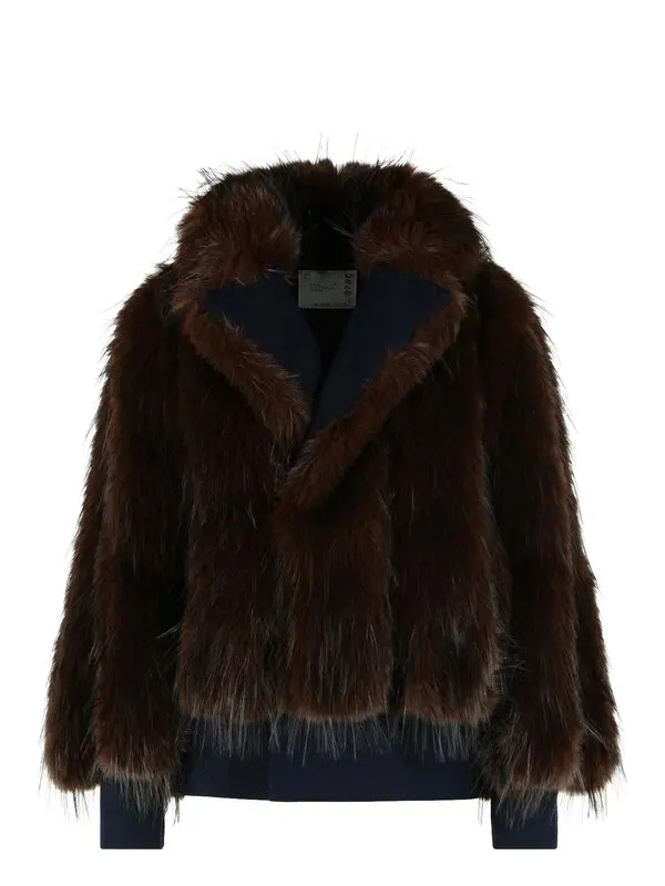 Sacai Faux Fur Coat - Brown