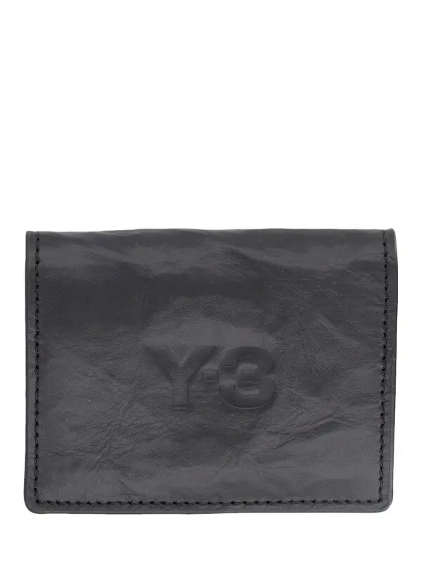 Y3 Portacarte In Pelle Con Logo - Black