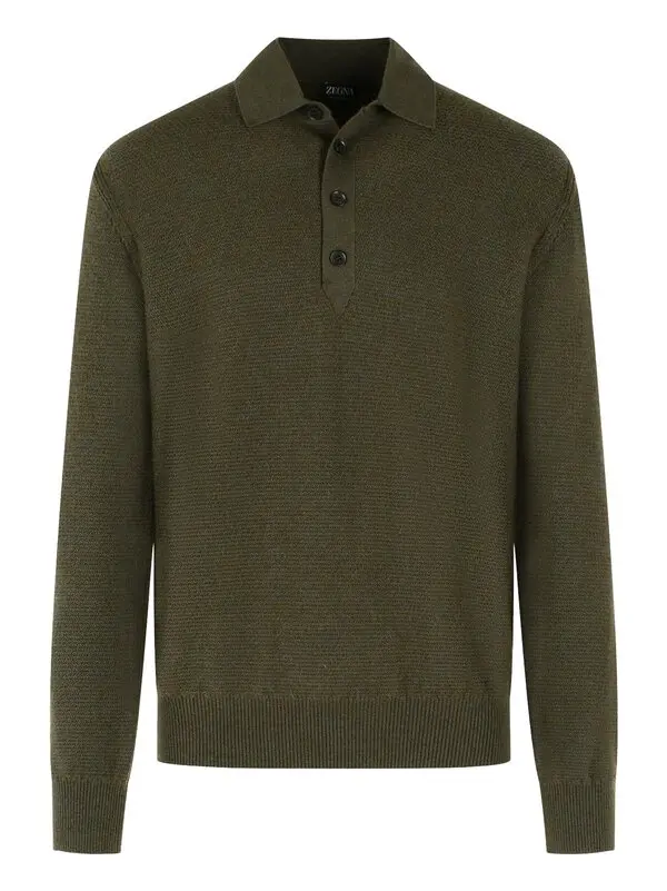 Zegna Oasi' Polo Shirt In Dark Olive Green Cashmere Mélange - Brown