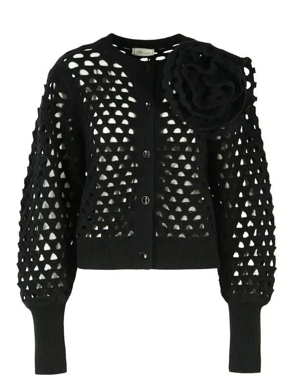 Blumarine Openwork Wool Cardigan - Black