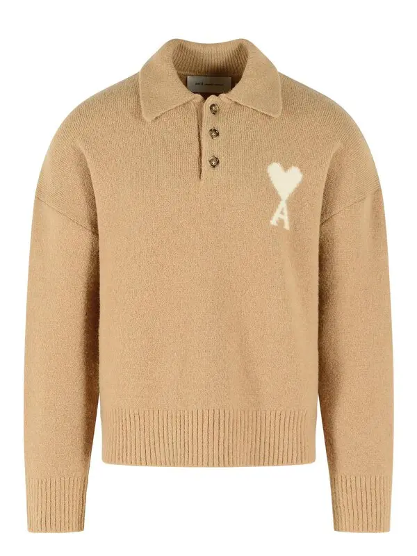 AMI Paris De Cœur' Polo Shirt In Alpaca Mastic - Beige