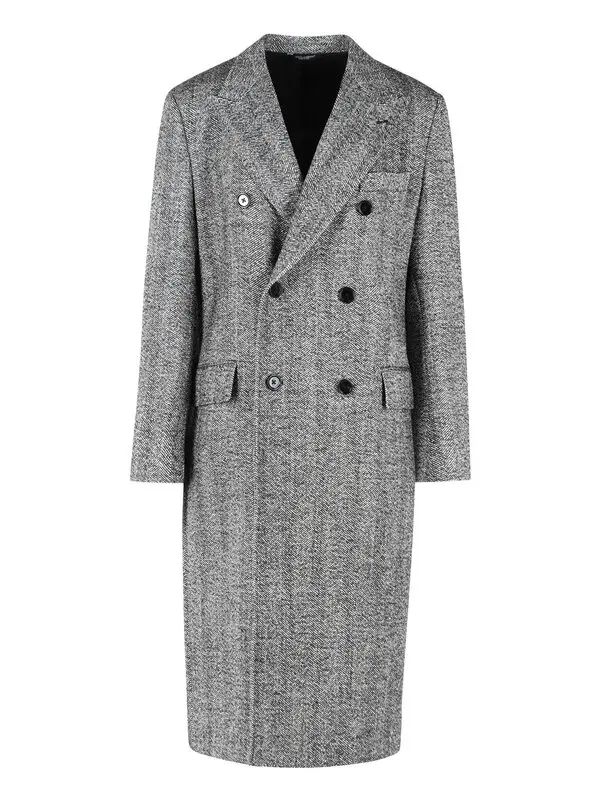 Dolce & Gabbana Fantasia' Long Virgin Wool Coat - Grey