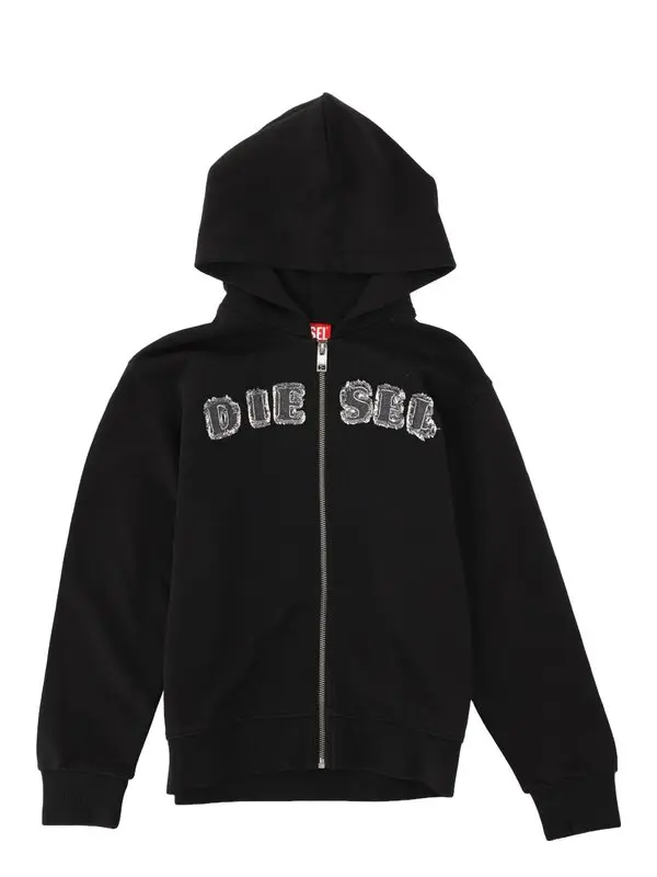 DIESEL® Felpa Con Logo Effetto Sfrangiato - Black