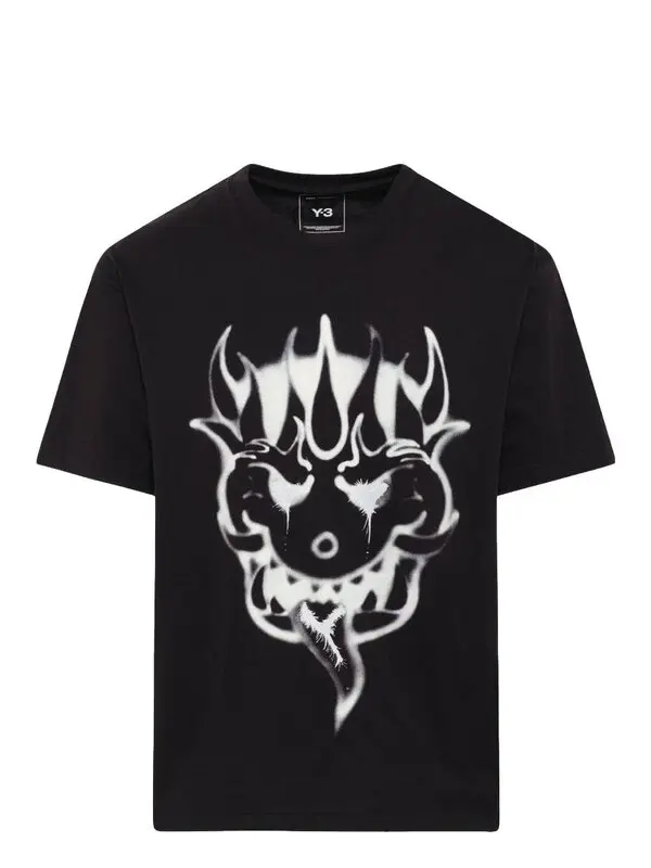 Y3 Printed Cotton T Shirt - Black