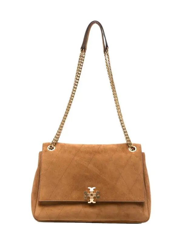 Tory Burch Charlie Suede Leather Shoulder Bag - Camel