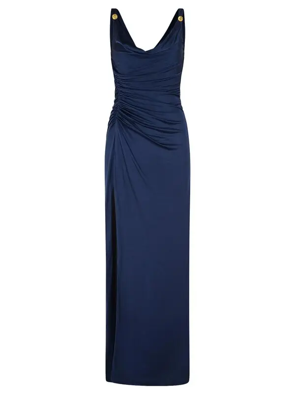 Versace Blue Viscose Gown Dress - Navy