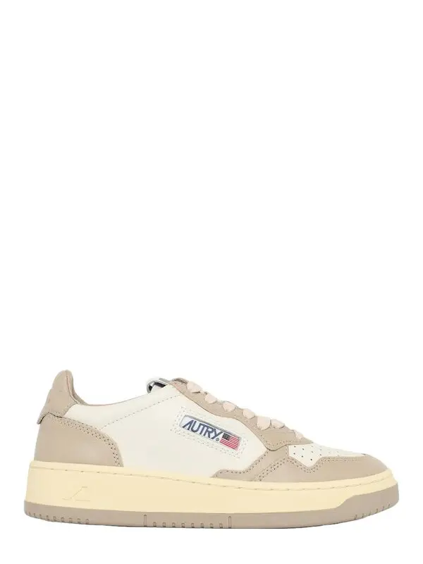 AUTRY Medalist Low' White And Lear Sneakers - Beige