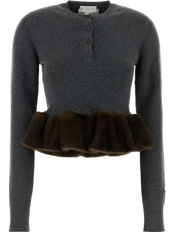 Stella McCartney Faux Fur Detail Wool Sweater - Grey