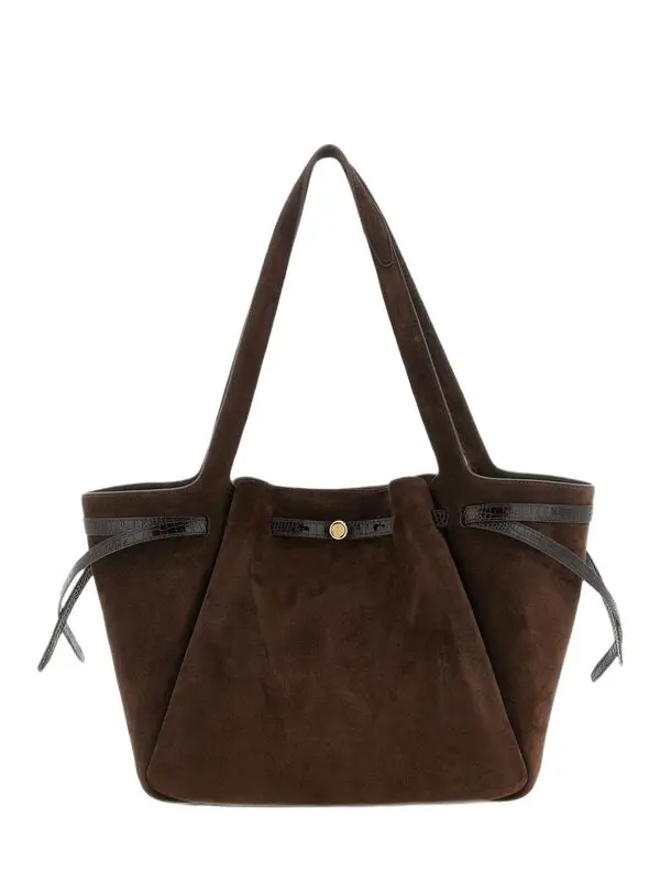 Tory Burch Romy Suede Leather Ttoe Bag - Brown