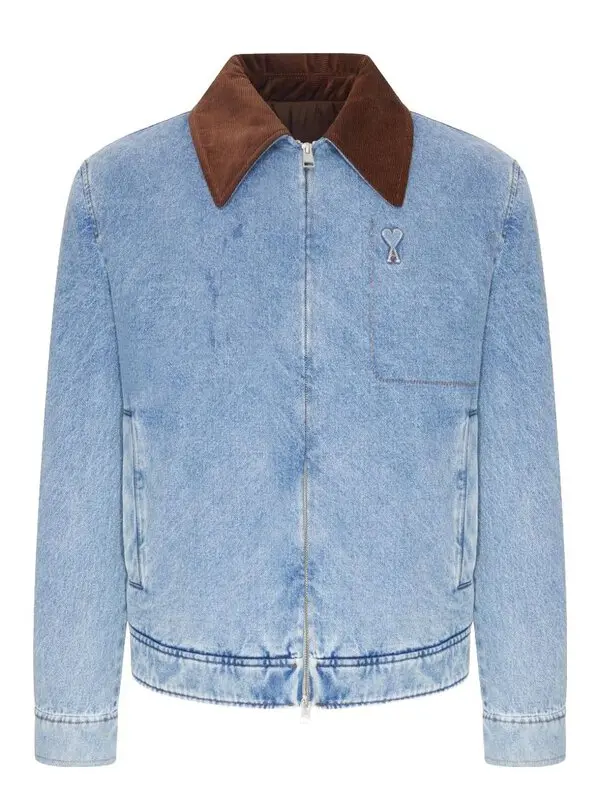 AMI Paris De Coeur Denim Jacket - Light Blue