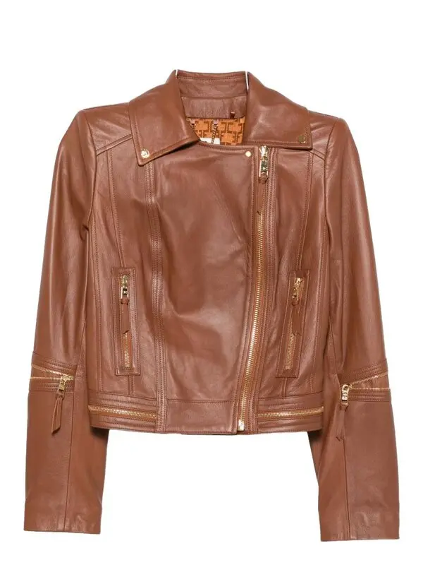 Elisabetta Franchi Leather Biker Jacket - Brown