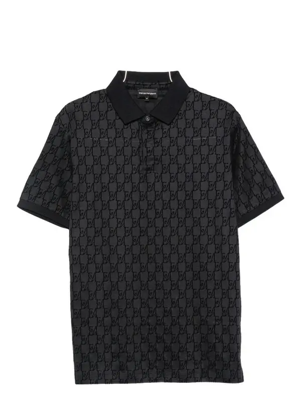 Emporio Armani Allover Logo Polo Shirt - Navy
