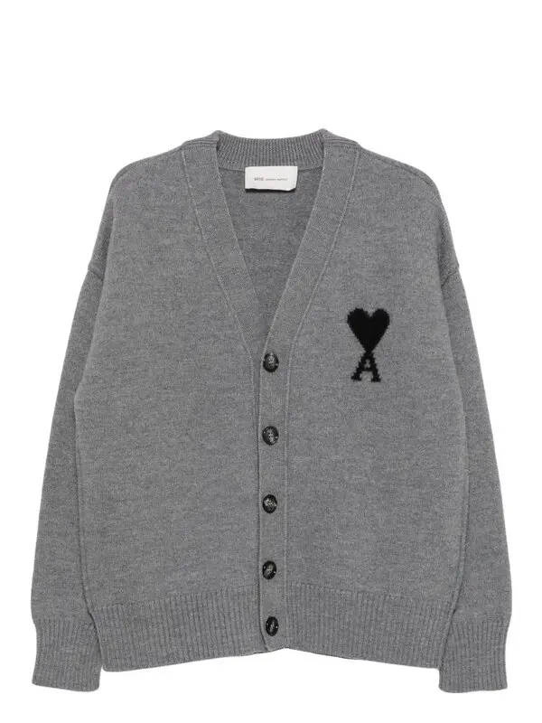 AMI Paris De Coeur Wool Cardigan - Grey
