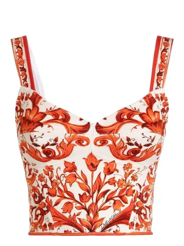 Dolce & Gabbana Maiolica Print Silk Top - Orange