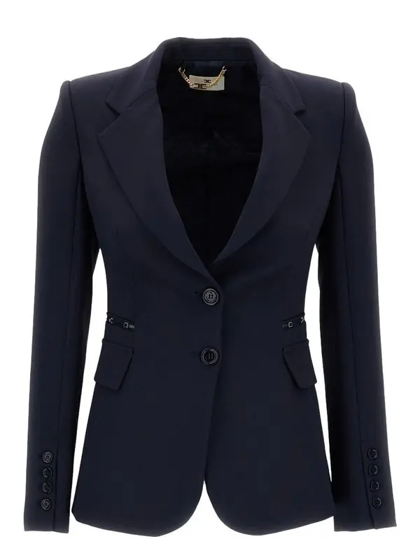 Elisabetta Franchi Signle Breasted Blazer Jacket - Navy