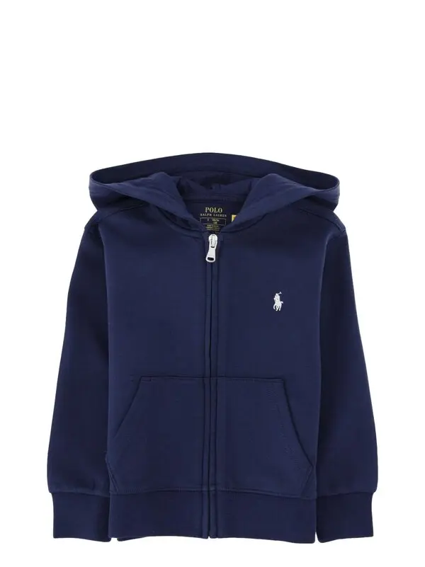 Polo Ralph Lauren Felpa Con Zip Intera E Cappuccio - Blue