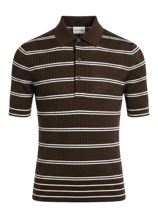 Closed Striped Wool Polo Shirt - Brown