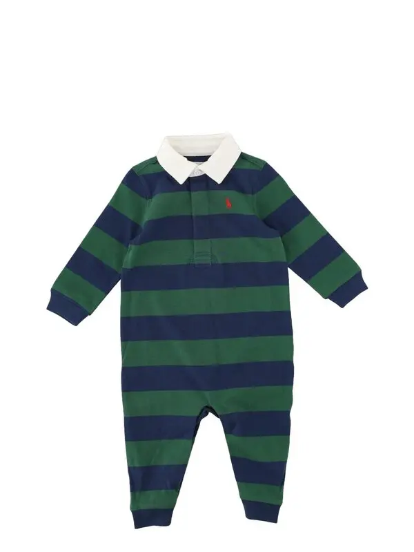Polo Ralph Lauren Tutina Da Rugby A Righe Con Logo Da Neonato - Blue