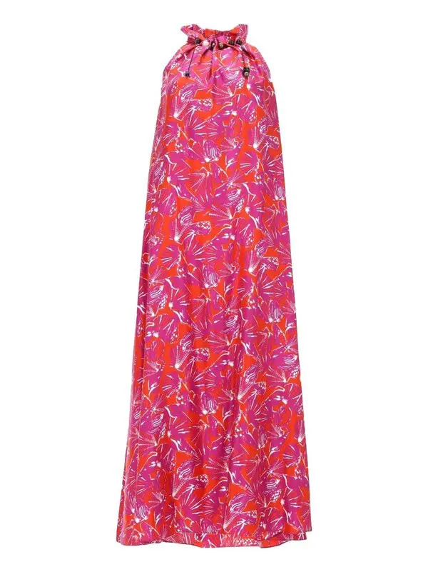 Max Mara Abito In Twill Di Seta Stampata - Fuchsia