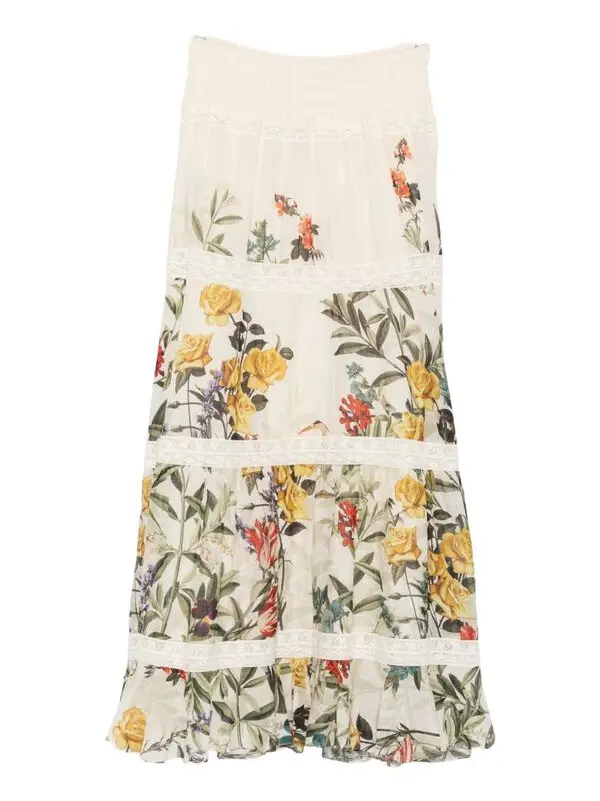 Alice + Olivia Stevie Printed Maxi Skirt - Ecru