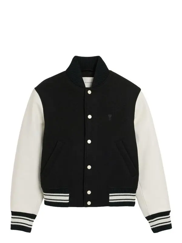 AMI Paris Wool And Leather Bomber Jacket - Black