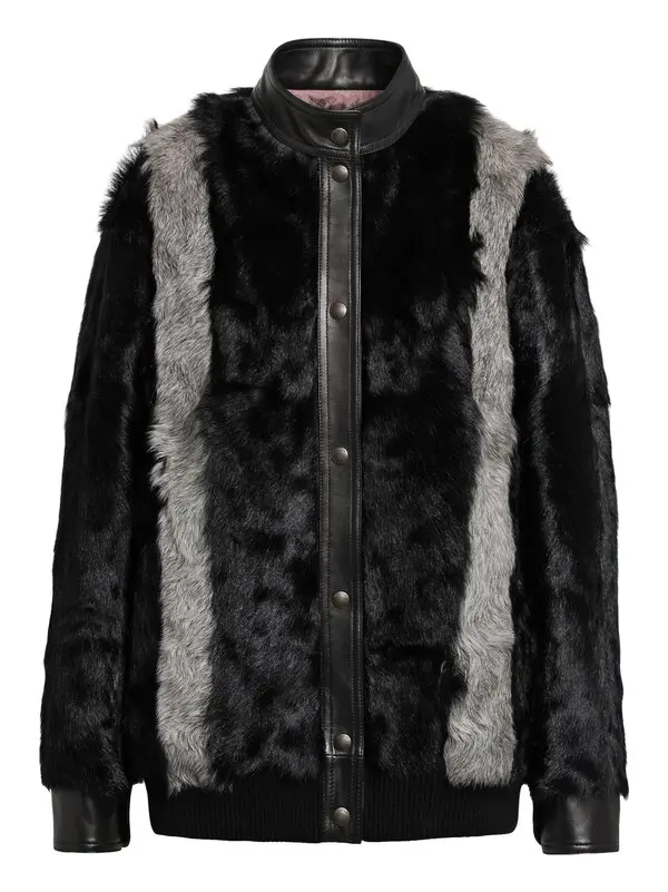 Valentino Garavani Grey Shearling And Leather Jacket - Black