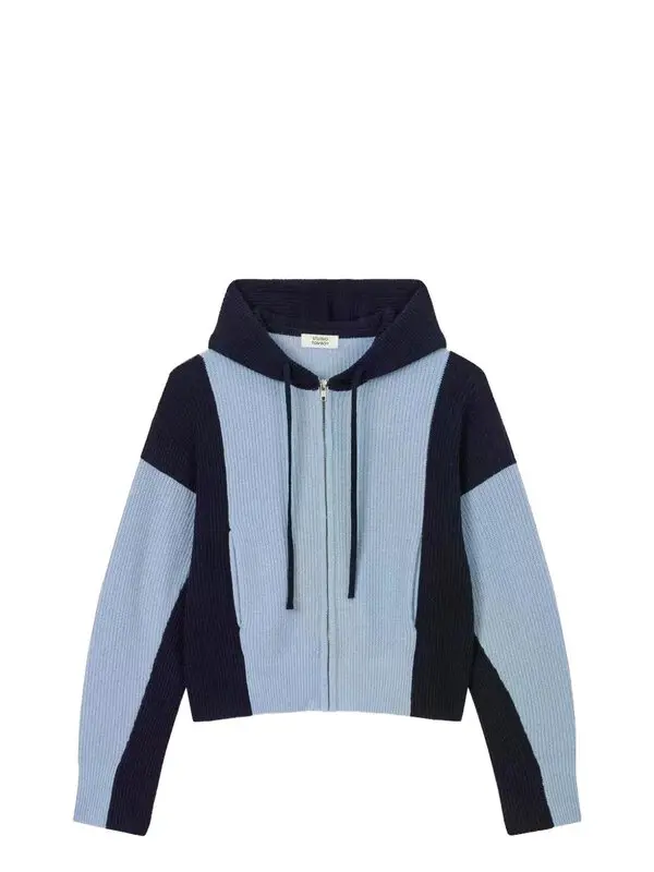 STUDIO TOMBOY Ribbed-knit Panelled Hoodie - Blue